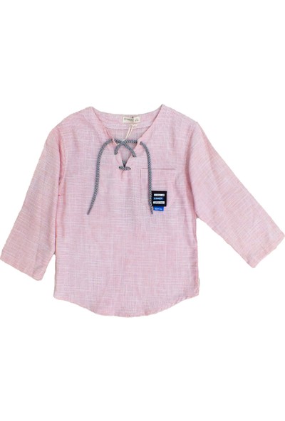 Mutlu Kids Unisex Çocuk Yaka Kordon Detaylı Uzun Kol Gömlek / 3-8 Yaş