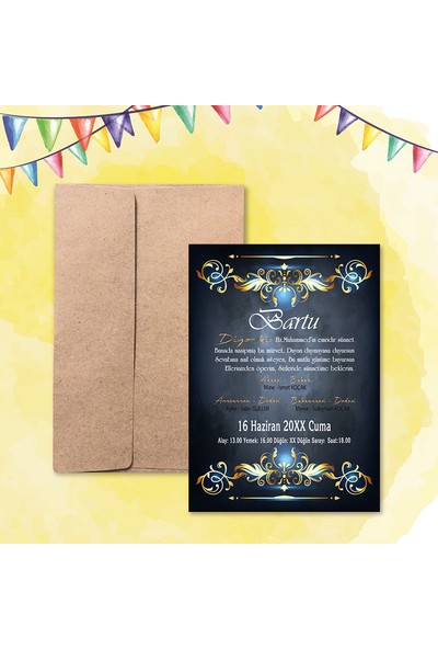 Otuz9 Reklam Yaren Davetiye Davetiye Sünnet Düğün Nişan Nikah Kına Kraft Zarflı 100 Adet