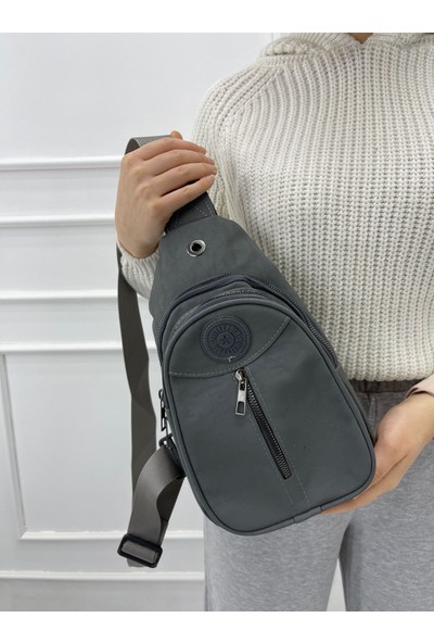 Mottoda Moda Gri Renk Krınkil Kumaş Çapraz Çanta CB219