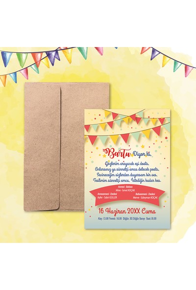 Otuz9 Reklam Yaren Davetiye Davetiye Sünnet Düğün Nişan Nikah Kına Kraft Zarflı 100 Adet