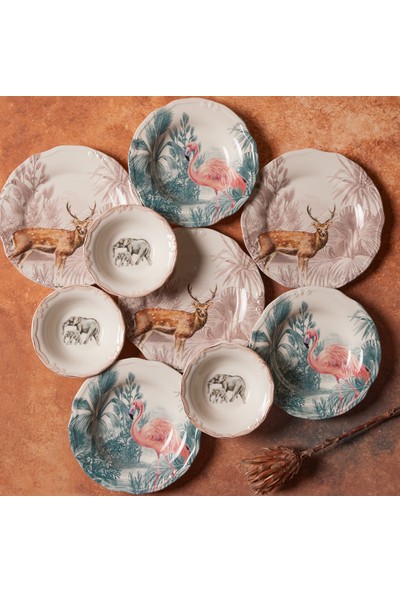 Karaca Jungle 18 Parça 6 Kişilik Porselen Yemek Takımı Karaca Jungle 18 Parça 6 Kişilik Porselen Yemek Takımı