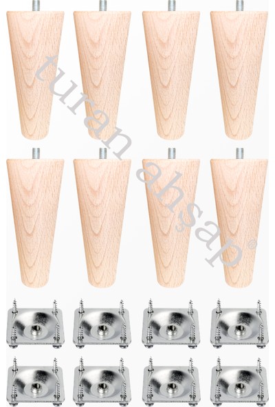 Turan Ahşap Koltuk Ayağı - Baza Ayağı - Ahşap Ayak / 8' Li Set