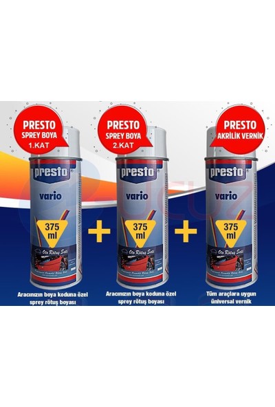 Presto Boya Kodunuza Özel Presto Sedef Boya Rötuş Sprey Seti Presto Boya Kodunuza Özel Presto Sedef Boya Rötuş Sprey Seti
