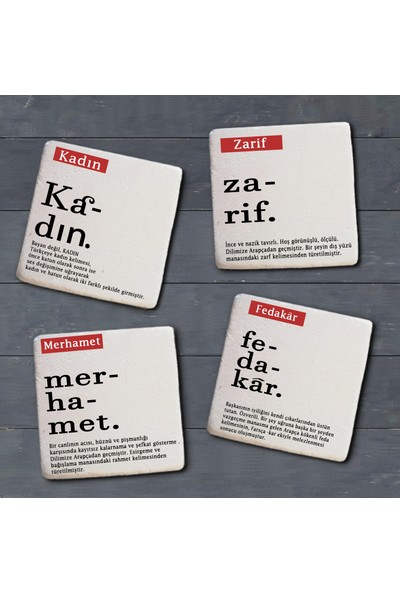 Kadın-Merhamet-Zarif-Fedakar 4 Adet Doğal Taş Bardak Altlığı Kadın-Merhamet-Zarif-Fedakar 4 Adet Doğal Taş Bardak Altlığı