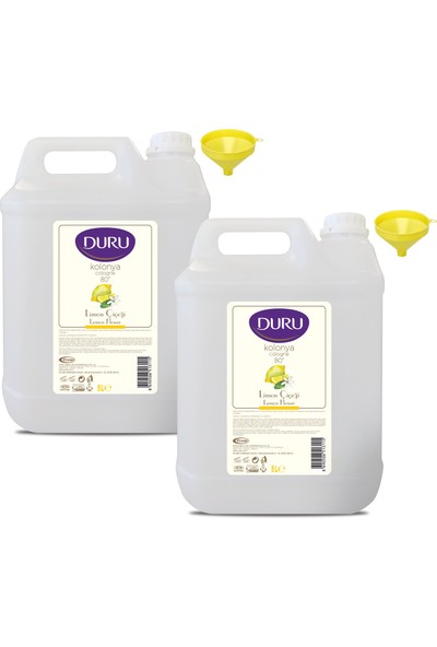 Duru Limon Çiçeği Kolonya 2x5 Litre 80 Derece ve 2 Adet Huni Duru Limon Çiçeği Kolonya 2x5 Litre 80 Derece ve 2 Adet Huni