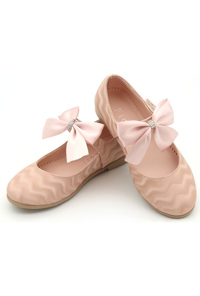 Fidati Kız Çocuk Ortopedik Dalga Desenli Fiyonklu Babet Pembe