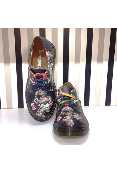 Shoesinn34 Renkli Desenli Ayakkabı - Vegan Deri Ejderha Desenli Lcvrt