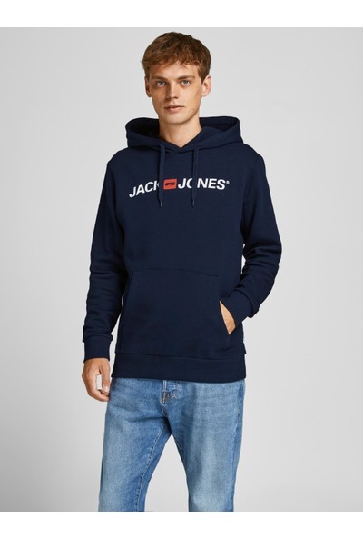 Jack Jones Logo Baskılı Erkek Kapşonlu Sweatshirt 12192165