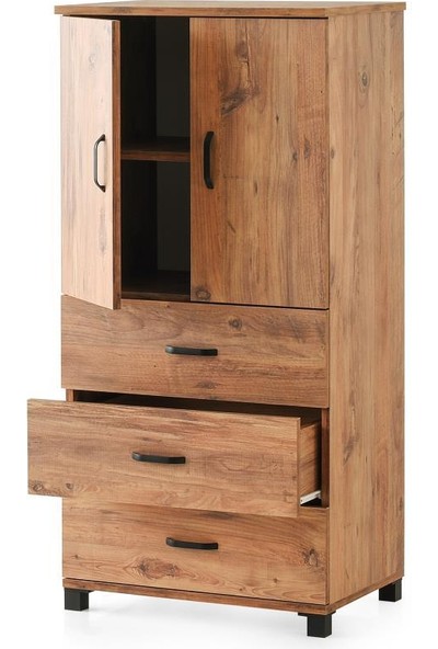 Sivas Gözde Mobilya Çok Amaçlı Dolaplı Şifonyer 3 Çekmeceli Kapaklı 60x44x127 cm