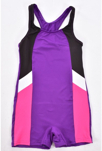 Pemilo Kız Çocuk 304-1 Şortlu Likralı Yüzücü Mayo Mor