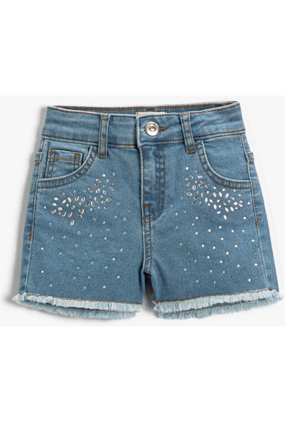 Koton Normal Bel Düz Açık İndigo Kız Çocuk Şort - 2SKG40002AD