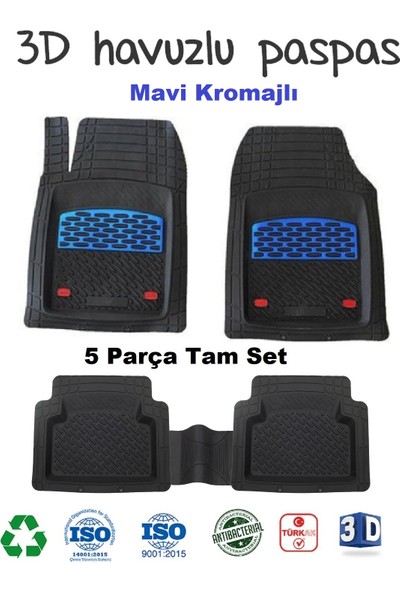 Vavka 2009 Model Toyota Hilux Için 3D Havuzlu Universal Paspas - Mavi Kromlu