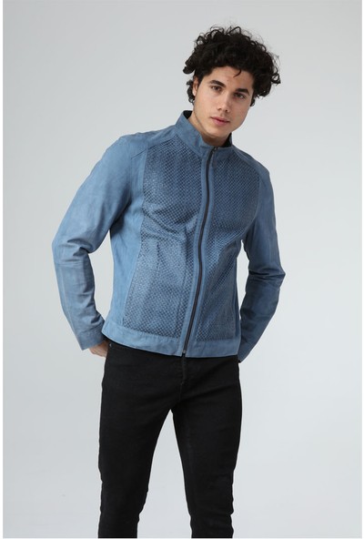 Mavi Erkek Süet Deri Ceket