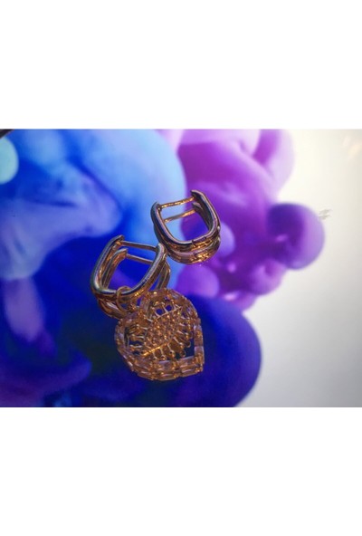 By Helin Ateş Taşlı Kalp Detaylı Sallantılı Küpe