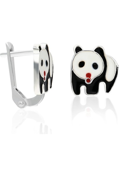 Adal Silver 925 Ayar Gümüş Mineli Klipsli Panda Küpe