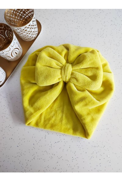 Elvin Aksesuar Çift Katlı Kadife Fiyonklu Kız Bebek Bonesi