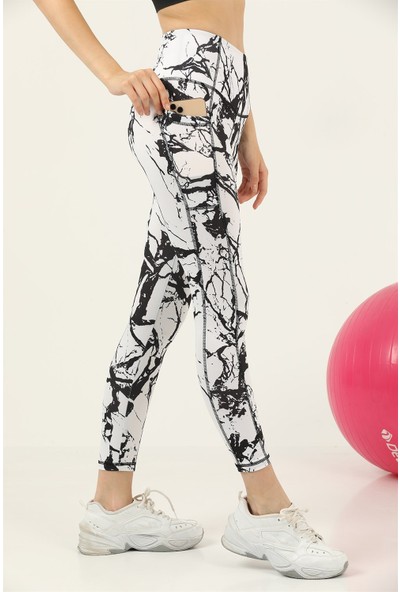 Miss Maral Missmaral Kadın Tayt Yüksek Bel Çift Cepli Beyaz - Siyah Mermer Desenli Dijital 1058 Miss Maral Missmaral Kadın Tayt Yüksek Bel Çift Cepli Beyaz - Siyah Mermer Desenli Dijital 1058