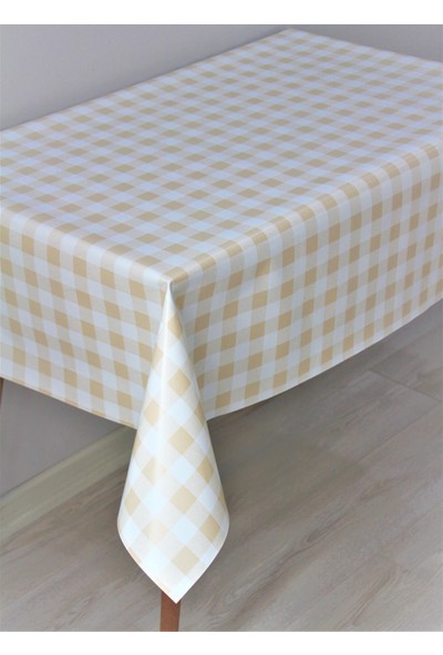 Dede Ev Tekstil Elyaf Astarlı Silinebilir Pvc Muşamba Masa Örtüsü Krem Potikare