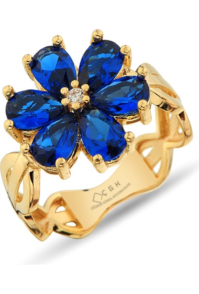 ÇGK KUYUMCULUK Mavi Çiçek Altın Yüzük
