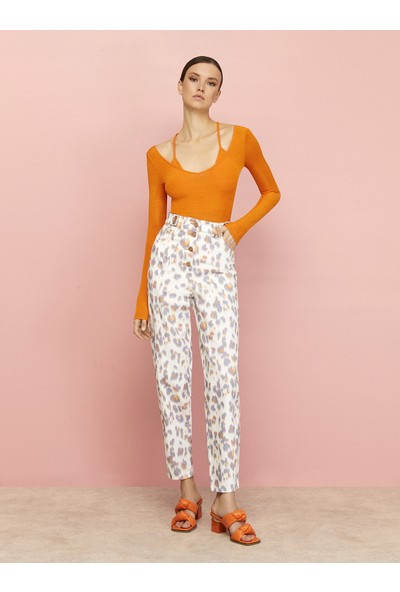 Nocturne Leopar Desen Mom Denim Pantolon