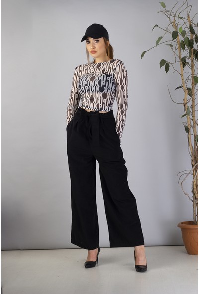 Hgs Butik Kadın Pink Baskılı Transparan Bluz Dijital Baskı Bluz