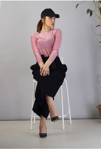 Hgs Butik Kadın Pembe Tül Detay Bluz