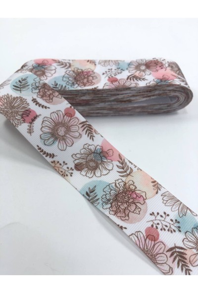Hobigram Pembe Mavi Çiçek Desenli Grogren Kurdele