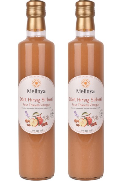 Melinya Doğal Fermente Dört Hırsız Sirkesi 500 ml 2 Adet Cam Şişe