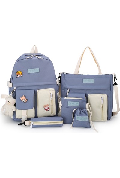 Dake 5 Parça Tuval Kumaş Okul Sırt Çantası Seti - Mavi (Yurt Dışından) Dake 5 Parça Tuval Kumaş Okul Sırt Çantası Seti - Mavi (Yurt Dışından)