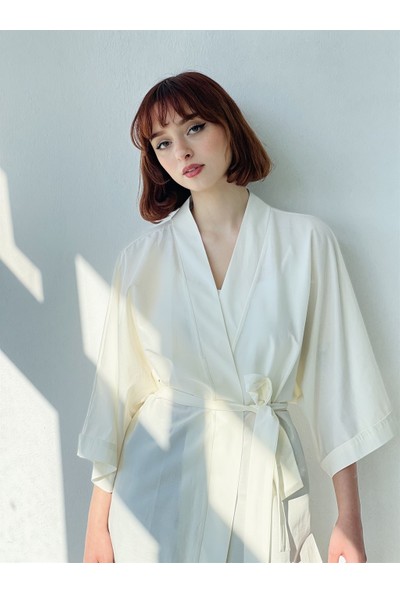 Retrobird Düz Uzun Kimono Kadın Ekru