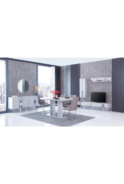 Moleron Gris Yemek Odası Takımı
