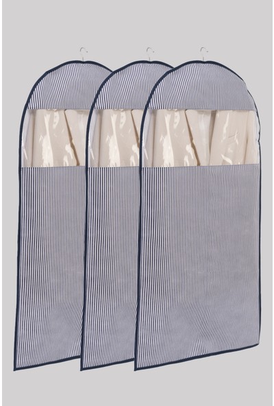 OCEAN HOME 3'lü Lacivert Çizgili Elbise Kılıfı 60x100