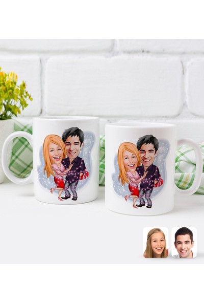 BK Kişiye Özel Sevgililer Karikatürlü Ikili Kupa Bardak-2