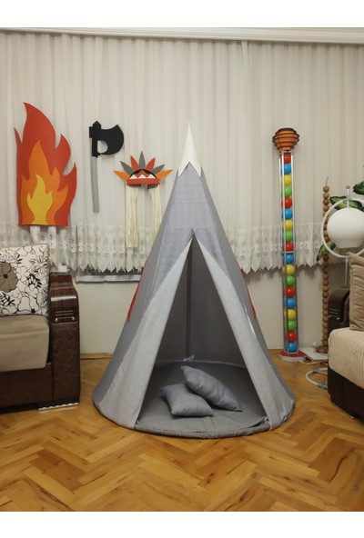 Fi Çadır Lüks Oyun Çadırı Yuvarlak Taban Sabit Iskelet Çift Yastıklı Çift Pencereli Gri