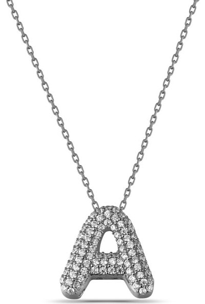 Lia Berto Zirkon Taşlı A Harf 925 Ayar Gümüş Kolye