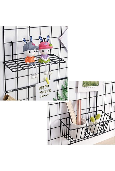 Shinelight Tel Pano Sepeti + Düz Raf Notluk Fotoğraflık Izgara Pano Eşya Sepeti Siyah Shinelight Tel Pano Sepeti + Düz Raf Notluk Fotoğraflık Izgara Pano Eşya Sepeti Siyah