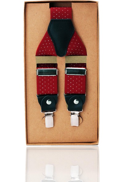 Kravatkolik Kırmızı Renk Deri Bağlantılı Erkek Pantolon Askısı PAN44