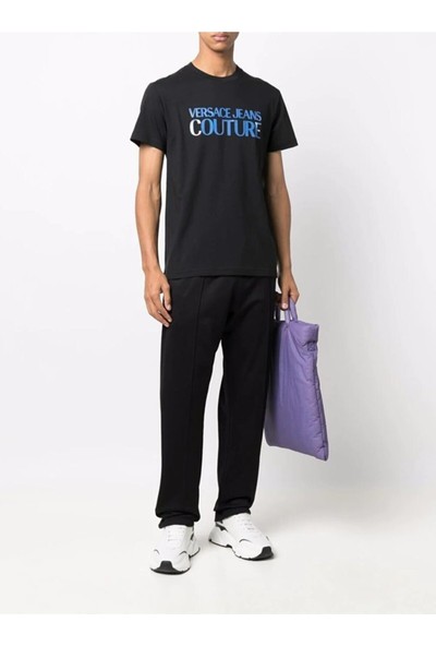Versace Multicolor Logo Baskı Siyah T-Shirt