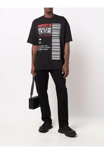 Versace Big Logo Baskı Siyah T-Shirt
