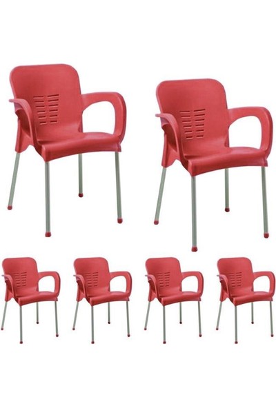 Sadık Plastik 6 Adet Metal Ayaklı Eyfel Plastik Sandalye Kırmızı