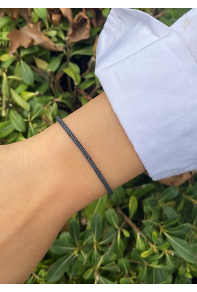 Kazzaze Kazaziye Gümüş El Örgüsü Siyah Zincir Bileklik