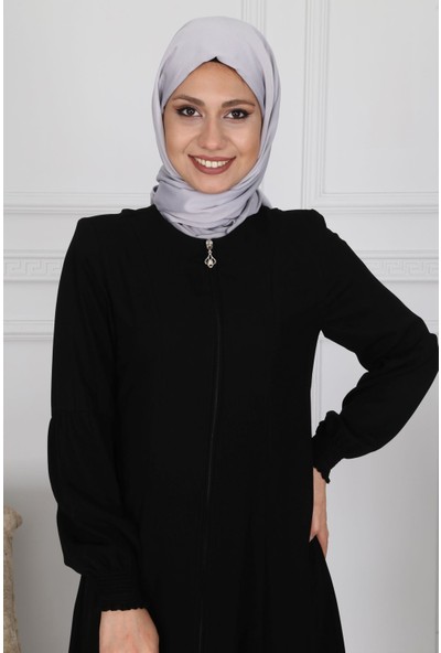 Moda Çizgi Fermuarlı Ferace Siyah MC2001