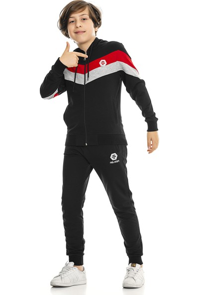 Relissa Fermuarlı Garnili Günlük Siyah Kırmızı Erkek Çocuk Eşofman Takımı Relissa Fermuarlı Garnili Günlük Siyah Kırmızı Erkek Çocuk Eşofman Takımı