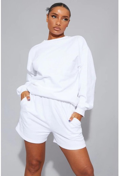 Soufeel Kadın Beyaz Yüksek Belli Spor Sweat Şort