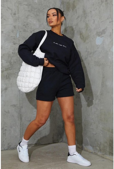 Soufeel Kadın Siyah Yüksek Belli Spor Sweat Şort