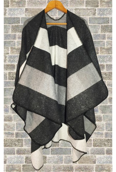 Styleparla Siyah Kareli Kadın Panço