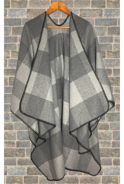 Styleparla Kareli Gri Kadın Panço