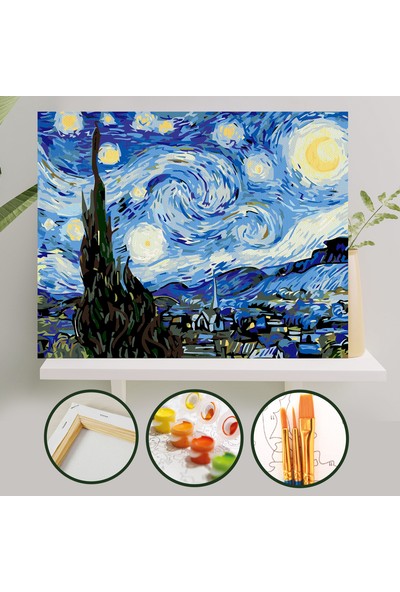 Palmiye Hobi Sanat Sayılarla Boyama Tuval Seti 40 x 50 cm - Yıldızlı Gece