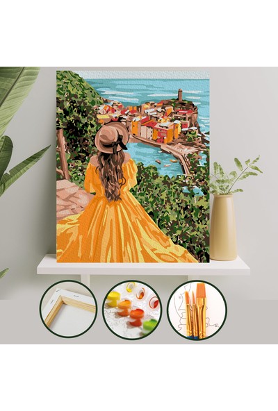 Palmiye Hobi Sanat Sarı Elbiseli Kız Sayılarla Boyama Tuval Seti 40 x 50 cm