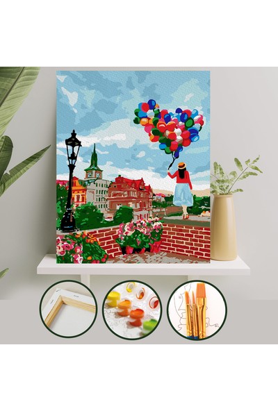 Palmiye Hobi Sanat Balonlu Kız Sayılarla Boyama Tuval Seti 40 x 50 cm